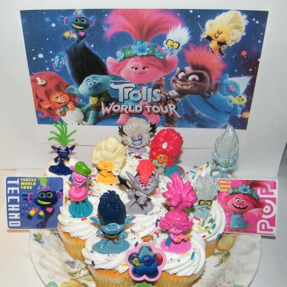 Dreamworks | Party Supplies | Trolls World Tour Movie Cake Toppers 4 ...